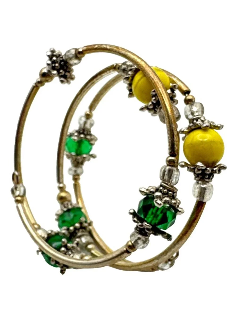 Unbranded | Jewelry | Green Yellow Bead Coil Bracelet Bangle Gold Tone ...